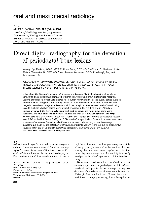 (PDF) Direct digital radiography for the detection of periodontal bone ...
