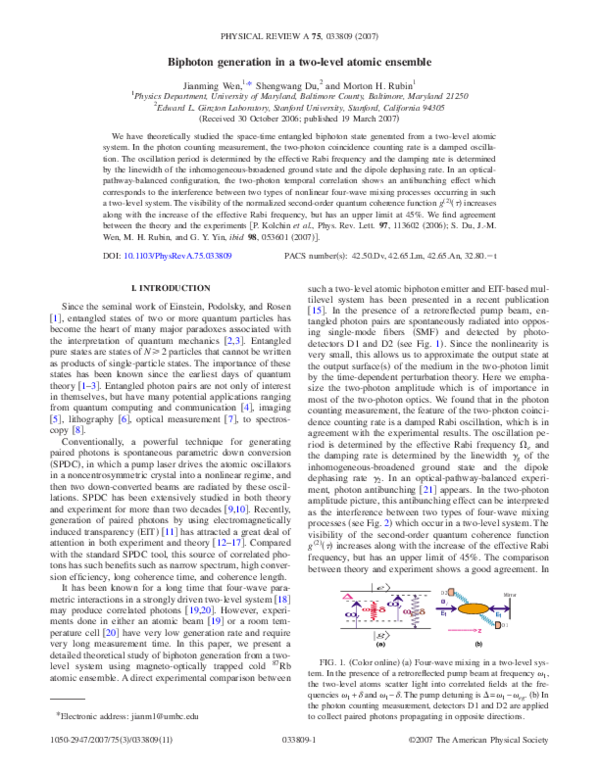 (PDF) Biphoton generation in a two-level atomic ensemble