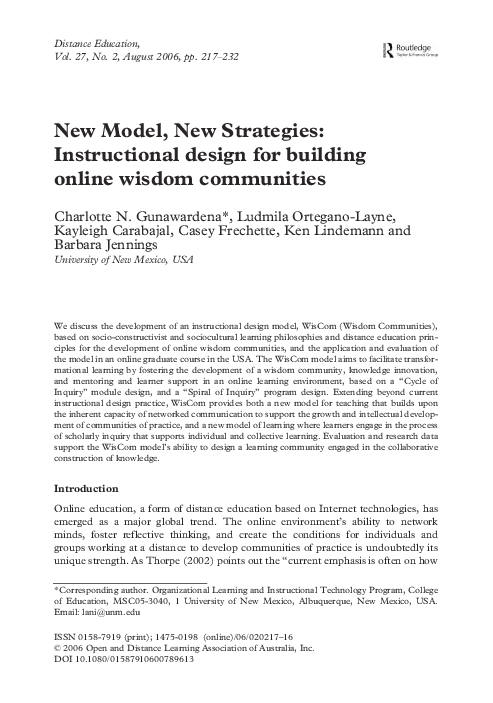 (PDF) New Model, New Strategies: Instructional design for building ...