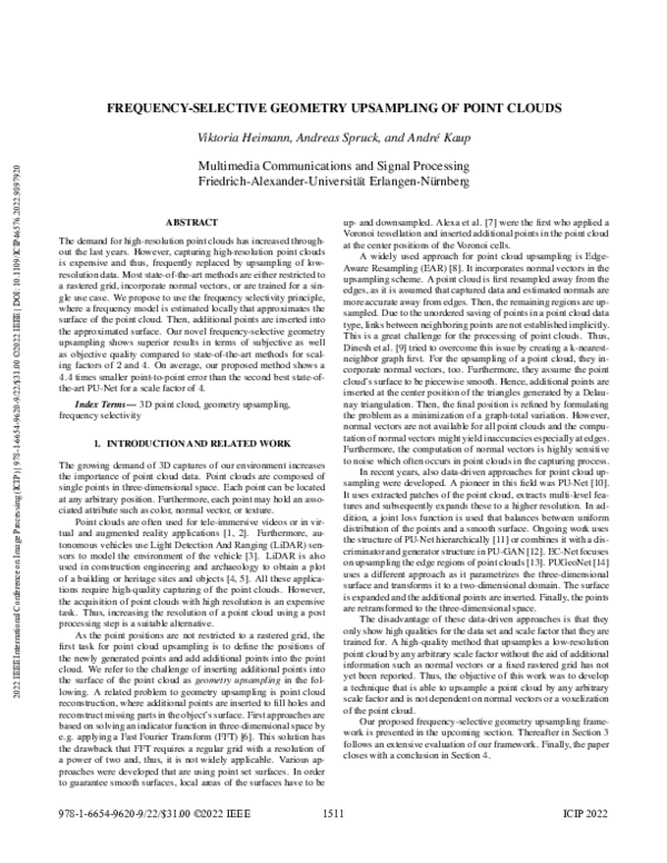 (PDF) Frequency-Selective Geometry Upsampling of Point Clouds