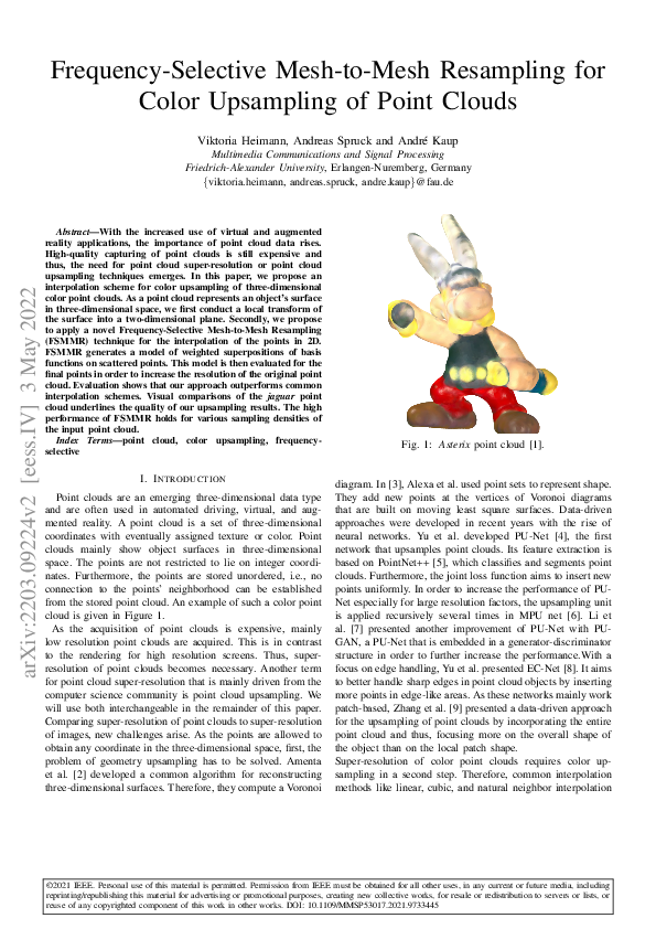 Pdf Frequency Selective Mesh To Mesh Resampling For Color Upsampling Of Point Clouds