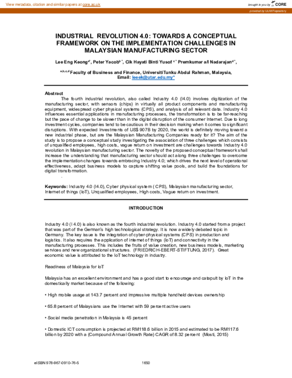 Pdf Industrial Revolution 4 0 Towards A Conceptual Framework On The