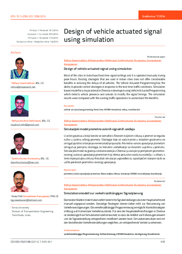 (PDF) Design of vehicle actuated signal using simulation | nithya swaminathan - Academia.edu