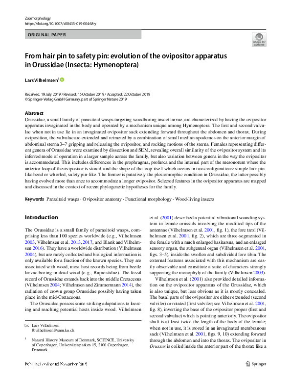(PDF) From hair pin to safety pin: evolution of the ovipositor ...
