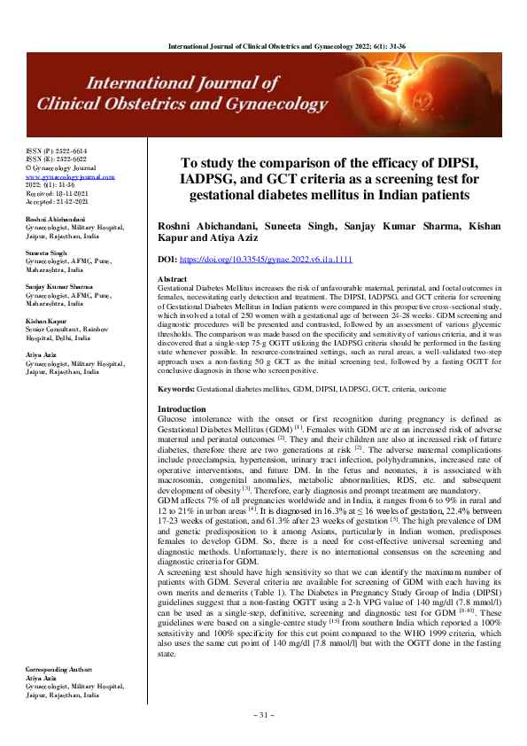 (PDF) To study the comparison of the efficacy of DIPSI, IADPSG, and GCT ...