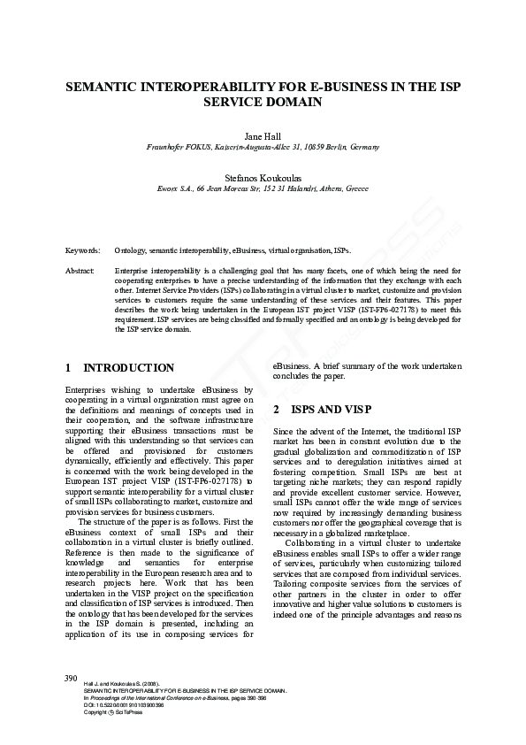 (PDF) Semantic Interoperability for E-Business in the Isp Service Domain
