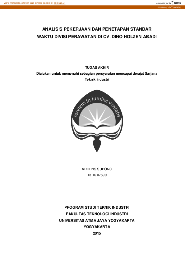 (PDF) Analisis Pekerjaan Dan Penetapan Standar Waktu Divisi Perawatan DI CV. Dino Holzen Abadi