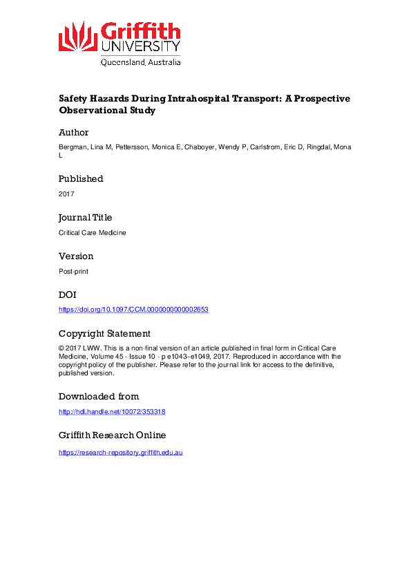 (PDF) Safety Hazards During Intrahospital Transport