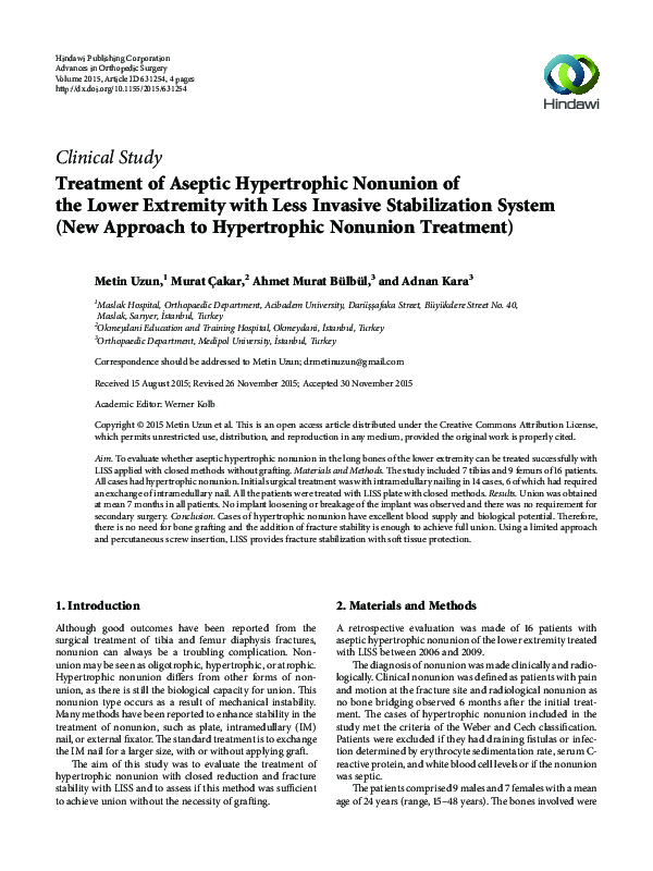 (PDF) Treatment of Aseptic Hypertrophic Nonunion of the Lower Extremity ...
