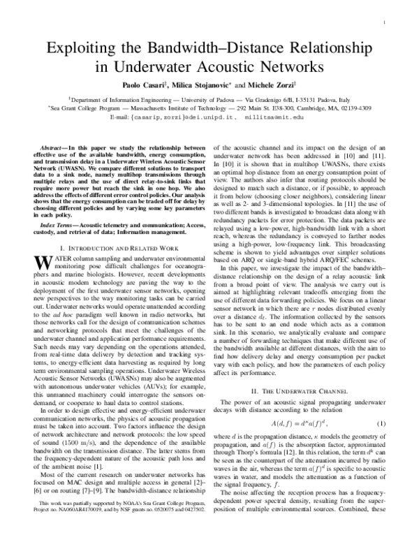 (PDF) Exploiting the Bandwidth-Distance Relationship in Underwater Acoustic Networks