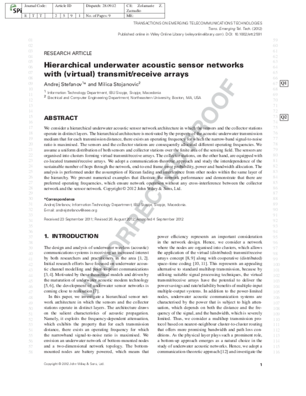 (PDF) Hierarchical underwater acoustic sensor networks with (virtual) transmit/receive arrays