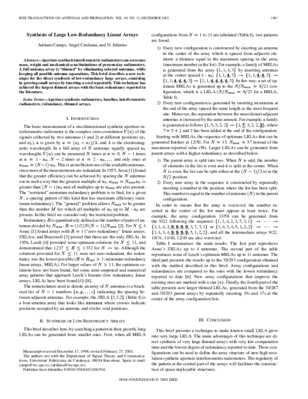 Pdf Synthesis Of Large Low Redundancy Linear Arrays