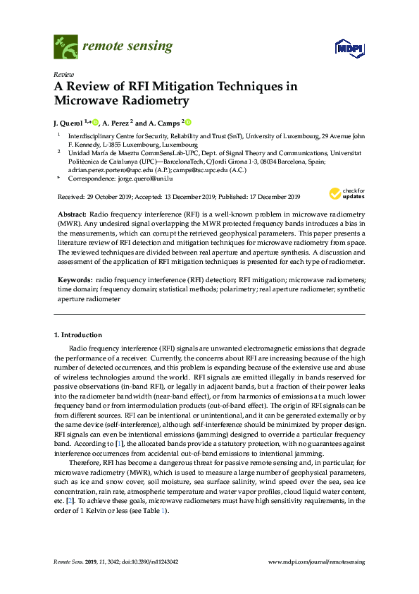 (PDF) A Review of RFI Mitigation Techniques in Microwave Radiometry