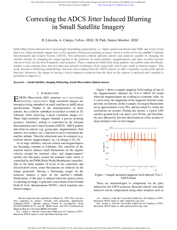(PDF) Correcting the ADCS Jitter Induced Blurring in Small Satellite Imagery | Adriano Camps ...