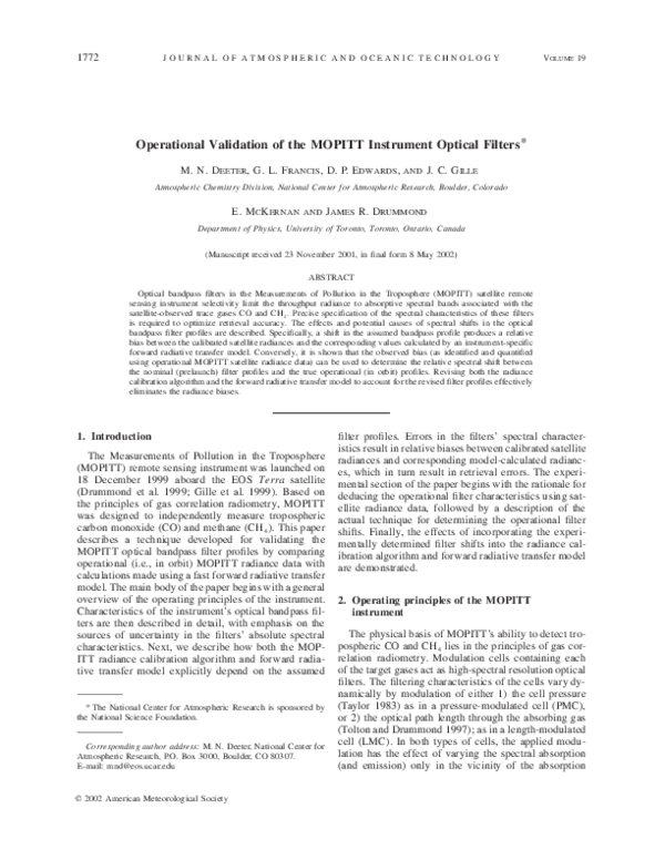(PDF) Operational Validation of the MOPITT Instrument Optical Filters*