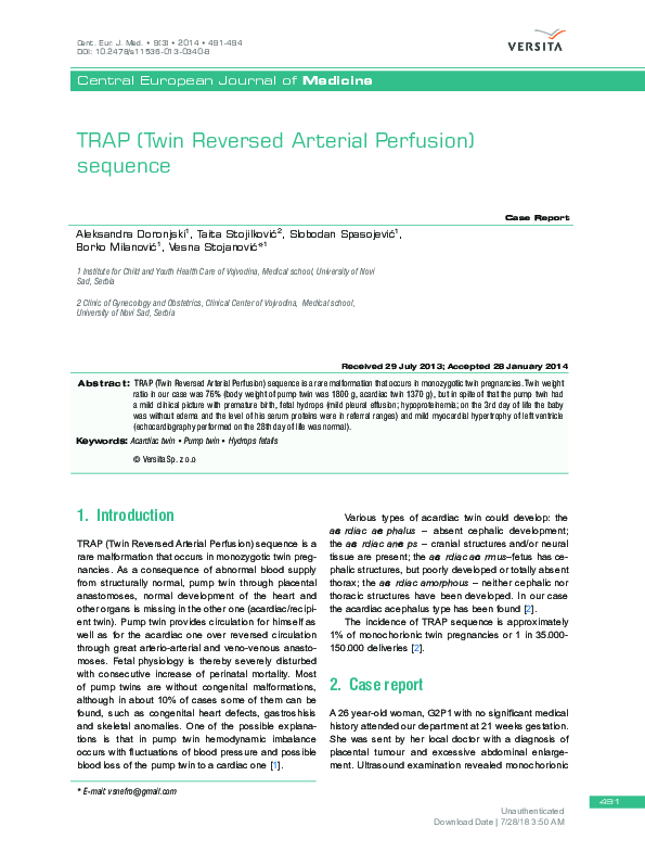 (PDF) TRAP (Twin Reversed Arterial Perfusion) sequence