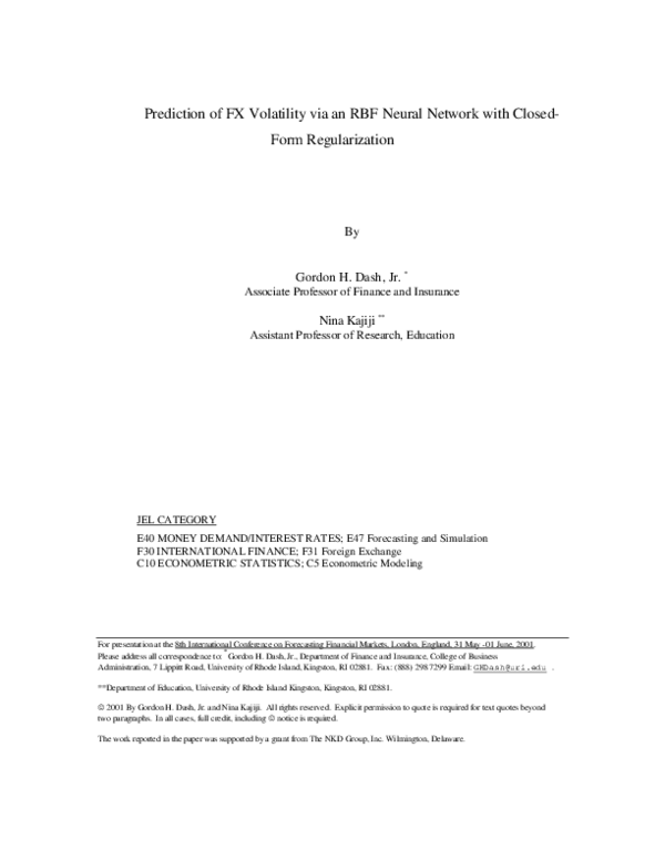 Pdf Prediction Of Fx Volatility Via An Rbf Neural Network With Closed Form Regularization