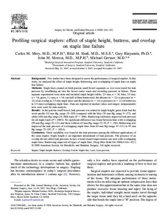 (PDF) Profiling surgical staplers: effect of staple height, buttress ...