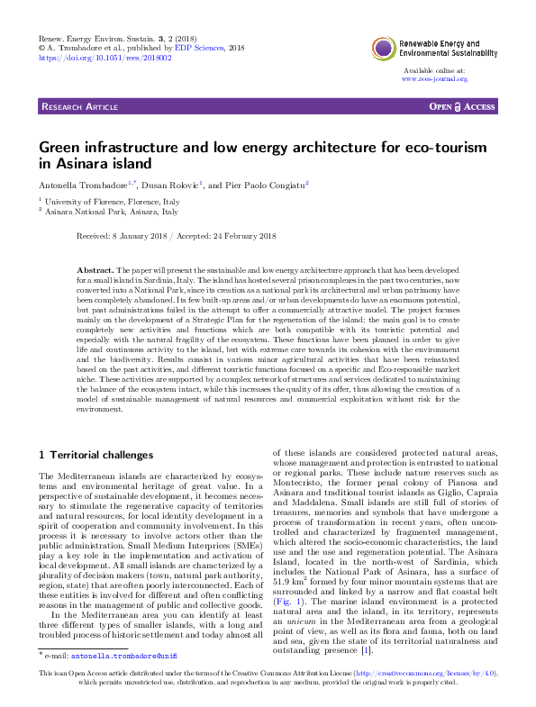 (PDF) Green infrastructure and low energy architecture for eco-tourism in Asinara island