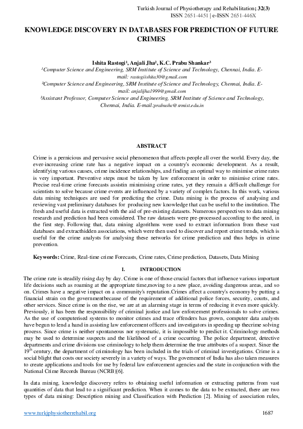 (PDF) Knowledge Discovery in Databases for Prediction of Future Crimes