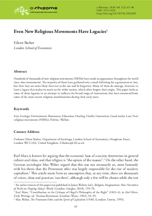 (PDF) Even New Religious Movements Have Legacies