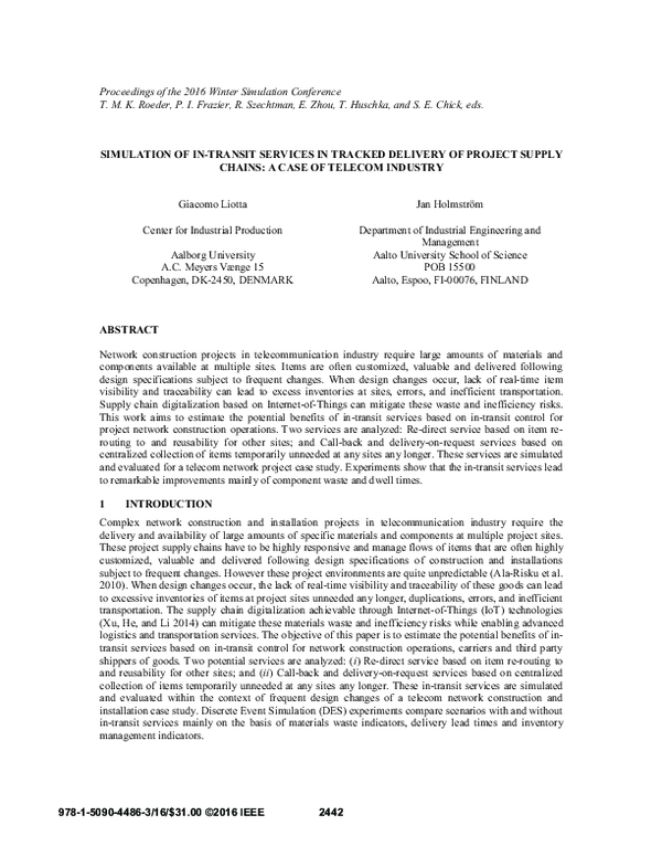 (PDF) Simulation of in-transit services in tracked delivery of project ...