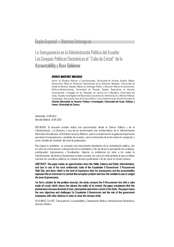 (PDF) La transparencia en la Administración Pública del Ecuador. Las compras públicas ...