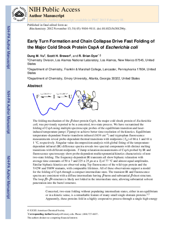 (PDF) Early Turn Formation and Chain Collapse Drive Fast Folding of the ...