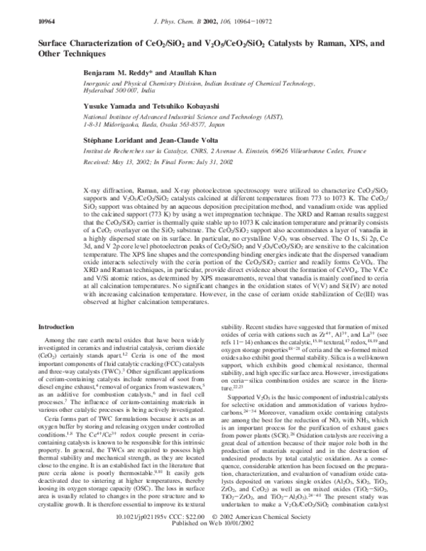(PDF) Surface Characterization of CeO2/SiO2 and V2O5/CeO2/SiO2 ...