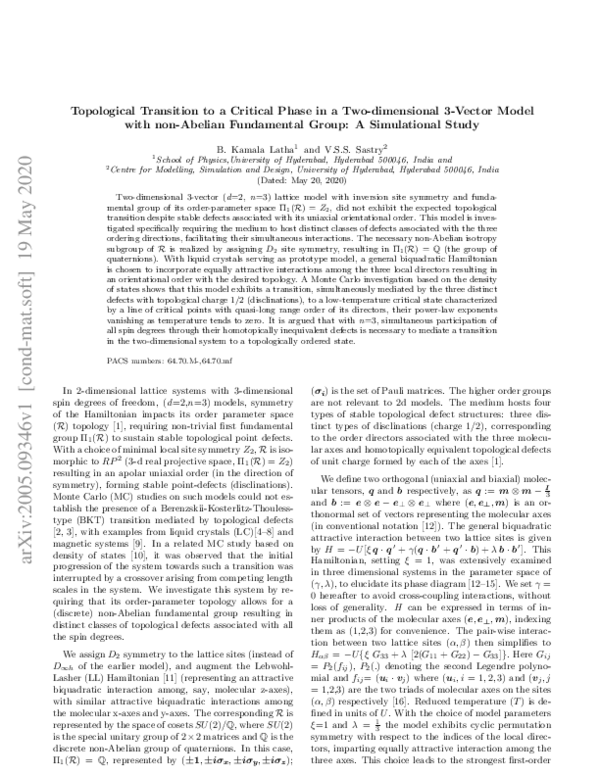 (PDF) Topological transition in a two-dimensional three-vector model: A non-Boltzmann Monte ...