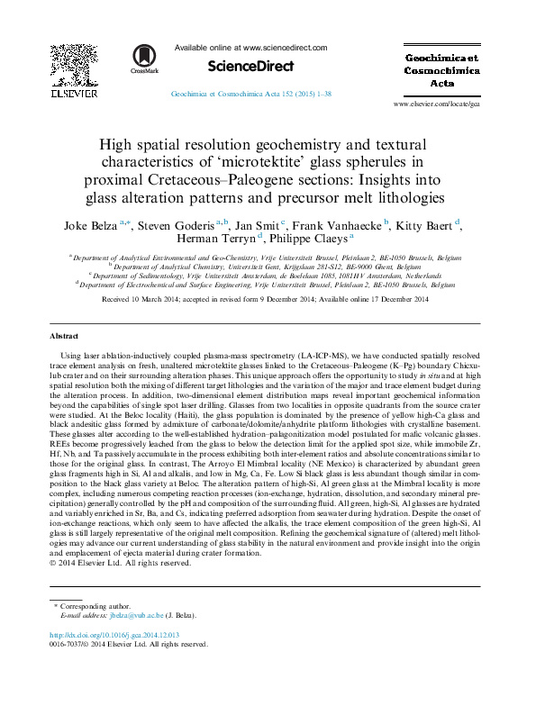 Pdf High Spatial Resolution Geochemistry And Textural Characteristics