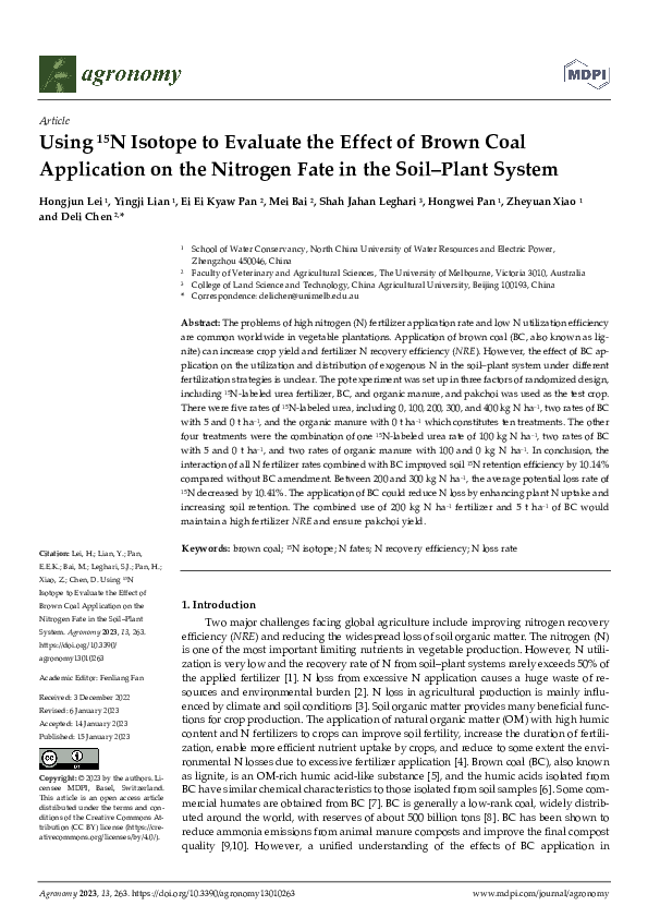 (PDF) Using 15N Isotope to Evaluate the Effect of Brown Coal ...