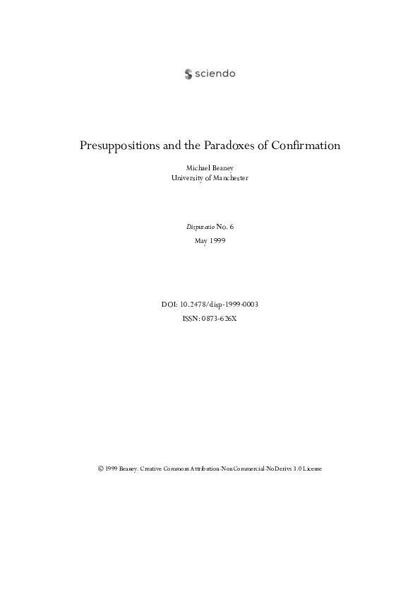 (PDF) Presuppositions and the Paradoxes of Confirmation