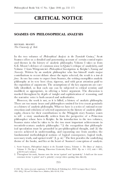 (PDF) Soames on Philosophical Analysis