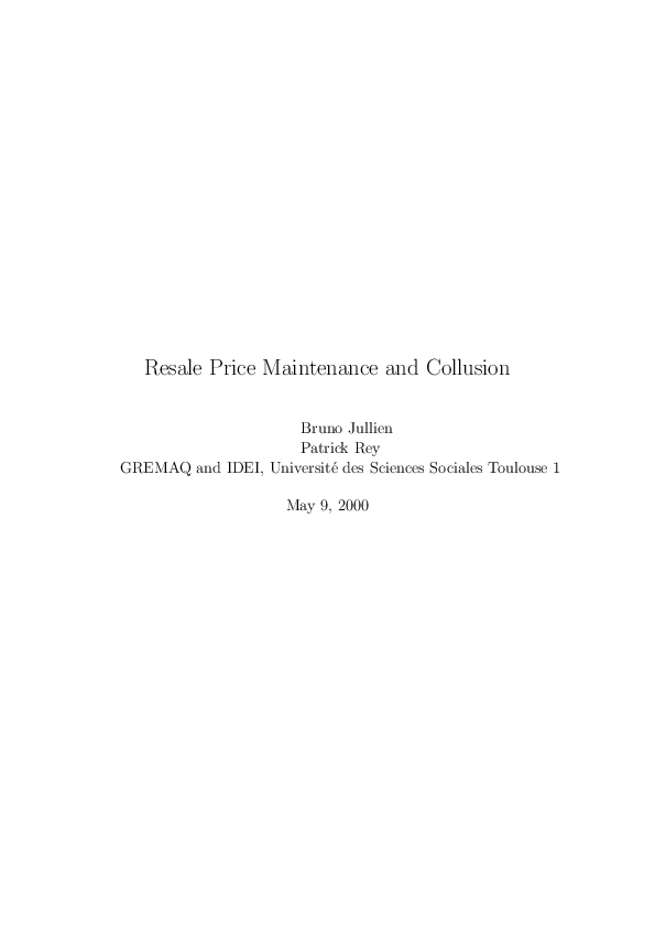(PDF) Resale price maintenance and collusion