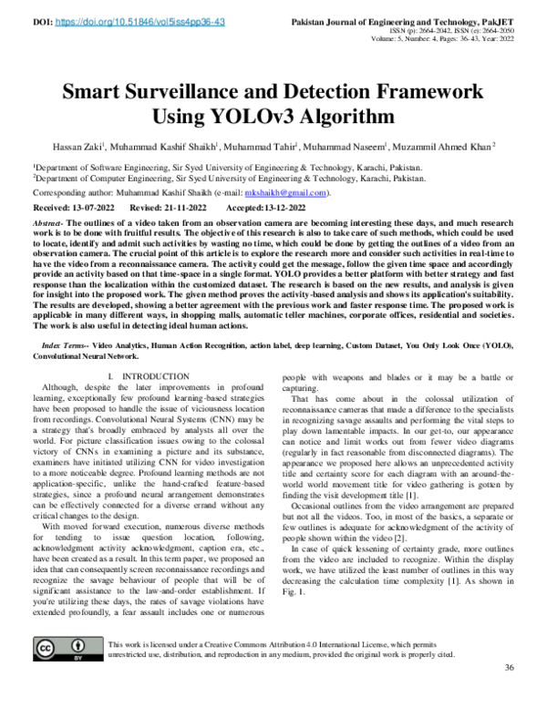 Pdf Smart Surveillance And Detection Framework Using Yolov3 Algorithm 7738
