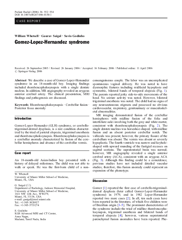 (PDF) Gomez-Lopez-Hernandez syndrome