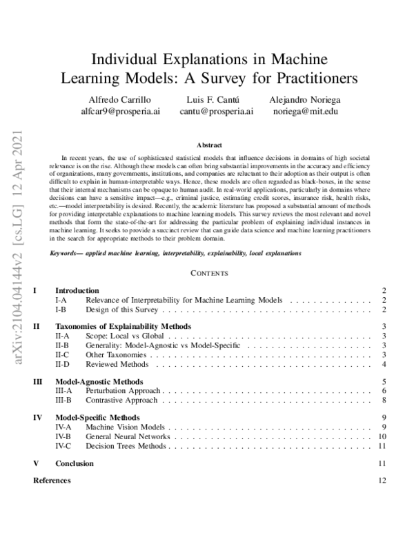 (PDF) Individual Explanations in Machine Learning Models: A Survey for ...