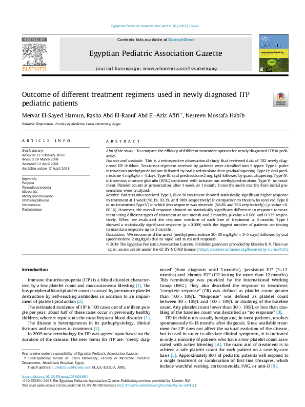 (PDF) Outcome of different treatment regimens used in newly diagnosed ...