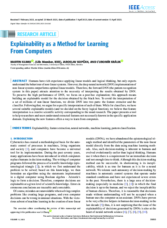 (PDF) Explainability as a Method for Learning From Computers