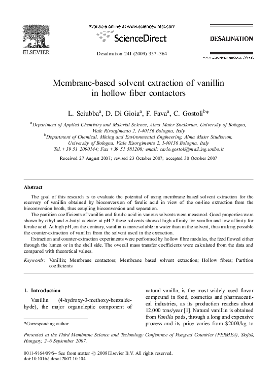 (PDF) Membrane-based solvent extraction of vanillin in hollow fiber ...