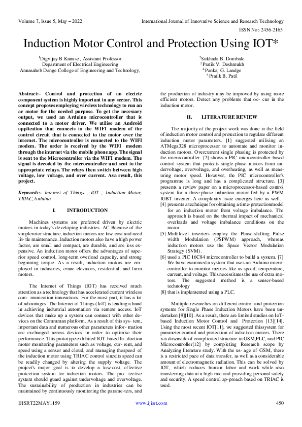 (PDF) Induction Motor Control and Protection Using IOT | pankaj landge - Academia.edu
