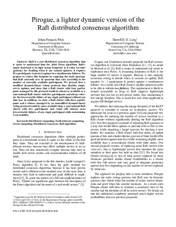 (PDF) Pirogue, a lighter dynamic version of the Raft distributed consensus algorithm