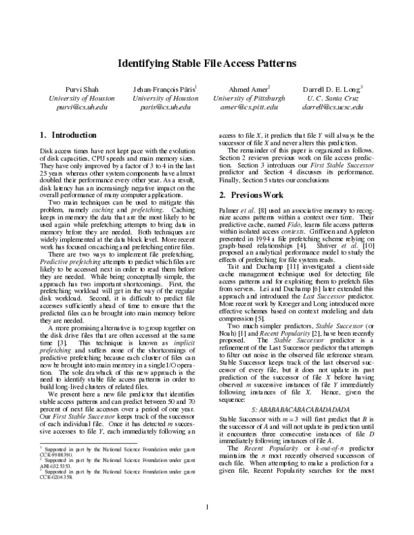 (PDF) Identifying stable file access patterns | Darrell D E Long ...