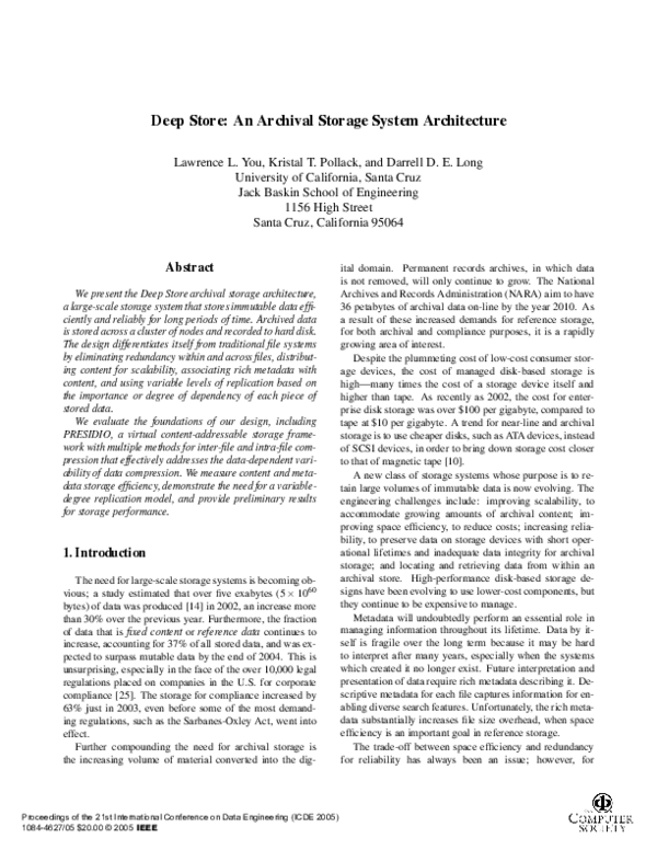 (PDF) Deep Store: An Archival Storage System Architecture