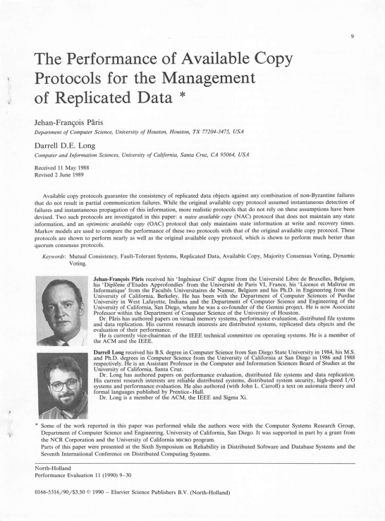 (PDF) The performance of available copy protocols for the management of replicated data