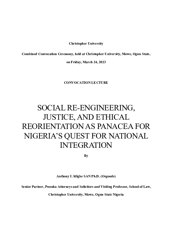 (PDF) SOCIAL RE-ENGINEERING, JUSTICE, AND ETHICAL REORIENTATION AS ...