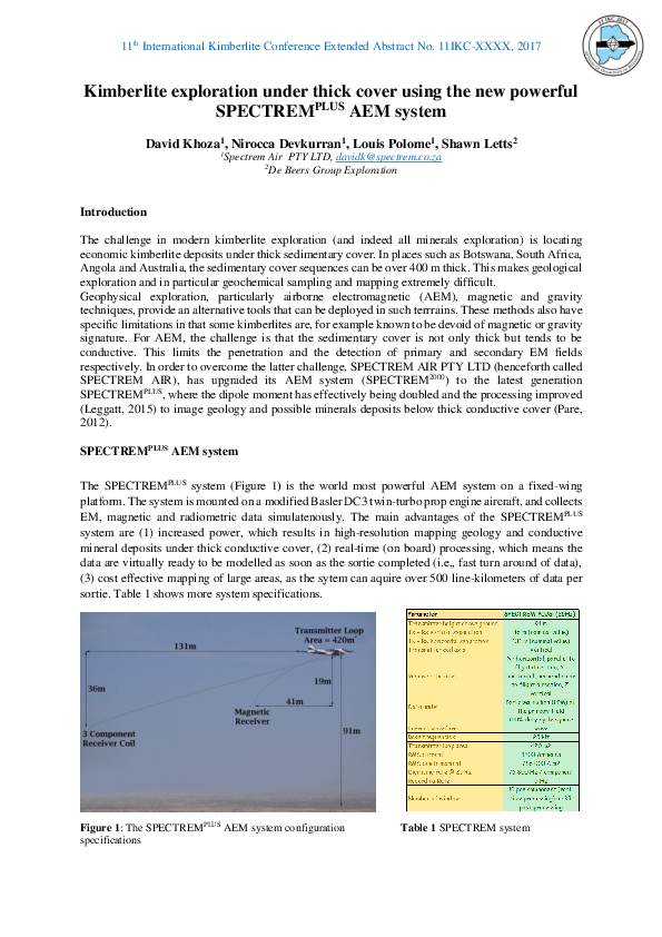 (PDF) Kimberlite exploration under thick cover using the new powerful SPECTREM PLUS AEM system
