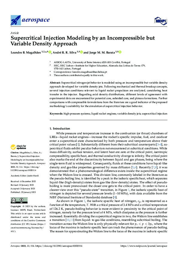 Pdf Supercritical Injection Modeling By An Incompressible But Variable Density Approach