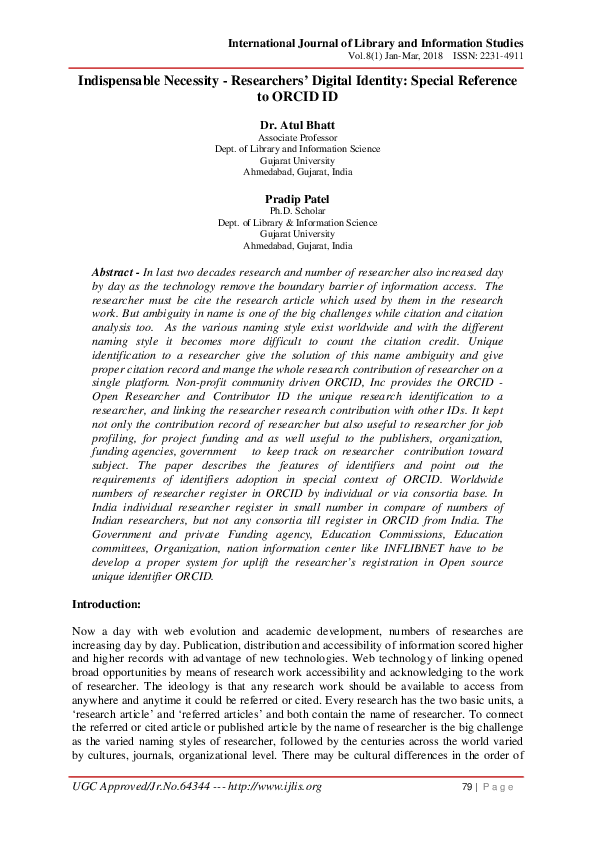(PDF) Indispensable Necessity - Researchers? Digital Identity: Special ...